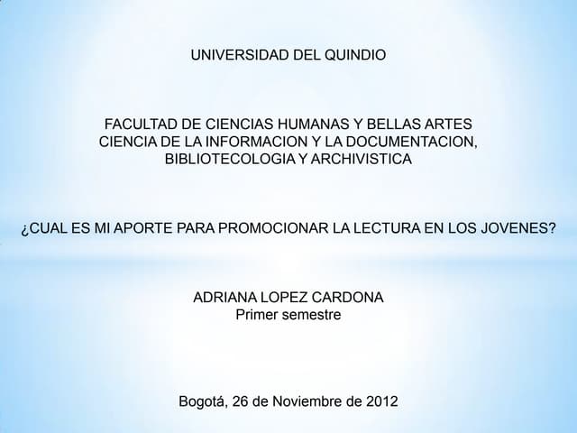 Mi Aporte Para Promocionar La Lectura En Los Jovenes Ppt