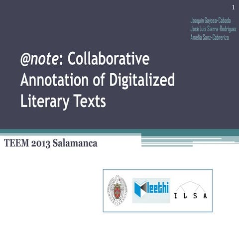 @note: Collaborative Annotation of Digitalized Literary Texts | PPT