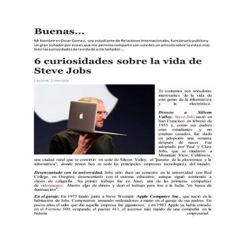 Presentación y curiosidades de la vida de Steve Jobs | DOCX