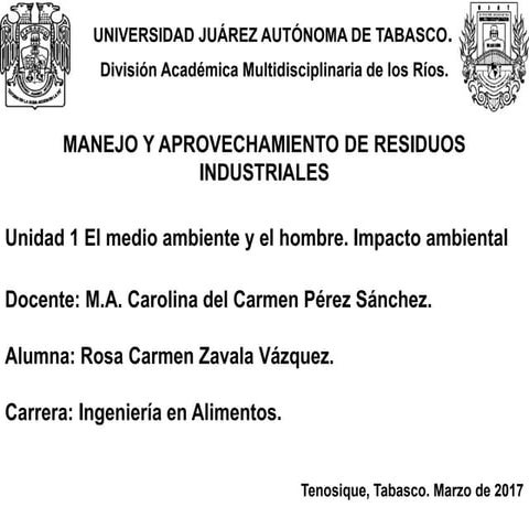 Presentacion unidad 1 El medio ambiente y el hombre. Impacto ambiental ...