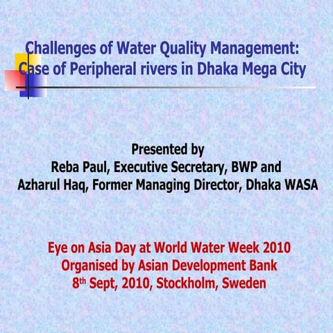 Challenges of Water Quality Management: Case of Peripheral rivers in ...