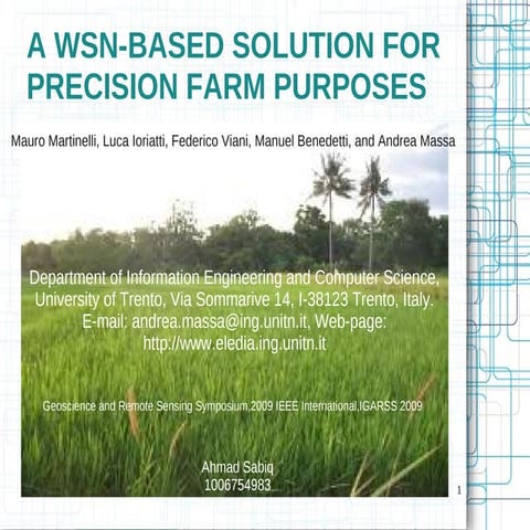 A WSN-BASED SOLUTION FOR PRECISION FARM PURPOSES | PDF