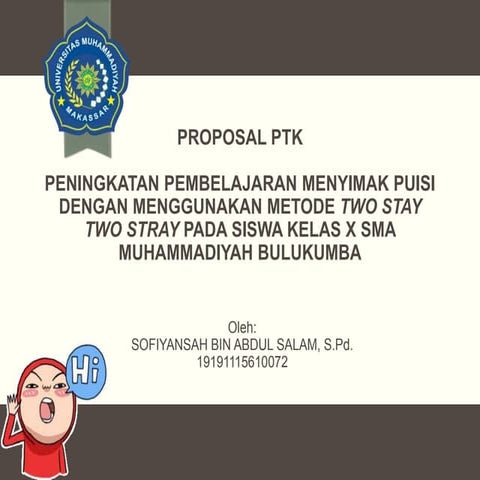 PRESENTASI PROPOSAL PTK PENINGKATAN PEMBELAJARAN | PPTX