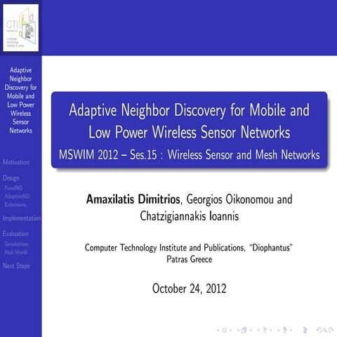 Adaptive Neighbor Discovery For Mobile And Low Power Wireless Sensor Networks Ppt 8254