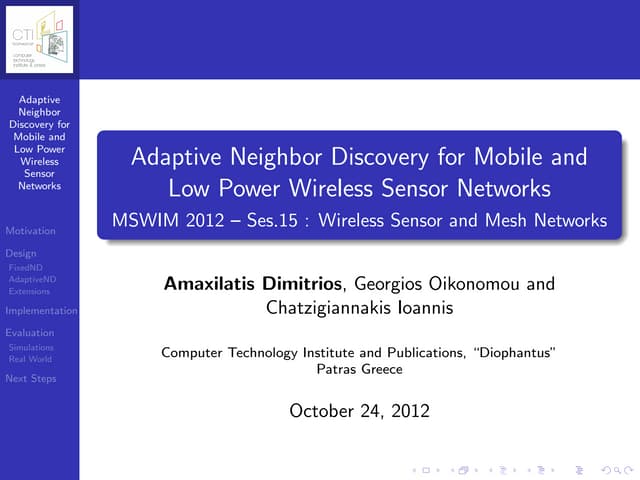 Adaptive Neighbor Discovery For Mobile And Low Power Wireless Sensor Networks Ppt 8254