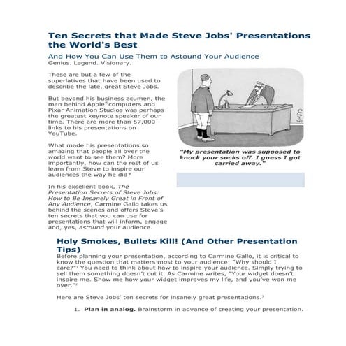 Ten secrets of steve jobs' presentations | DOCX