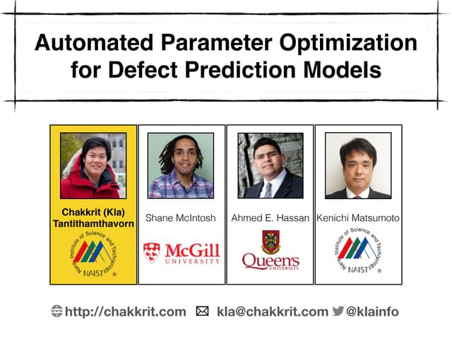 Automated Parameter Optimization Should Be Included In Future Defect 9624
