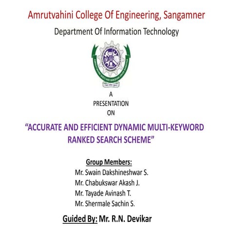 Accurate And Efficient Secured Dynamic Multi Keyword Ranked Search Ppt