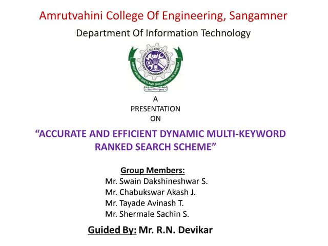 Accurate And Efficient Secured Dynamic Multi Keyword Ranked Search Ppt