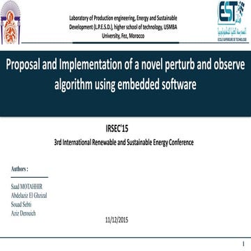 Proposal and implementation of a novel perturb and observe algorithm using embedded software | PPT
