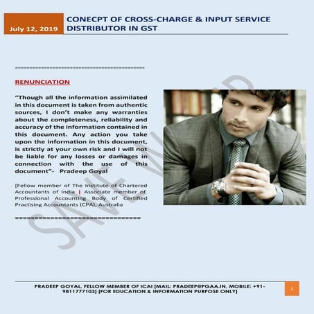 Concept of Cross Charge & Input Service Distributor in GST- My ...
