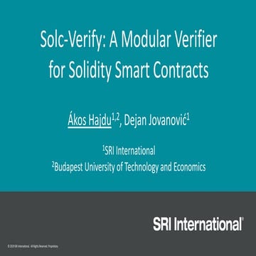 Solc Verify A Modular Verifier For Solidity Smart Contracts Ppt
