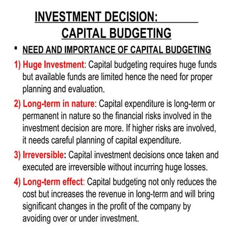 THE NEEDS AND IMPORTANCE OF CAPITAL BUDGETING | PPT