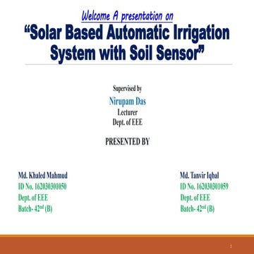 Solar Based Automatic Irrigation System with Soil Sensor | PPTX