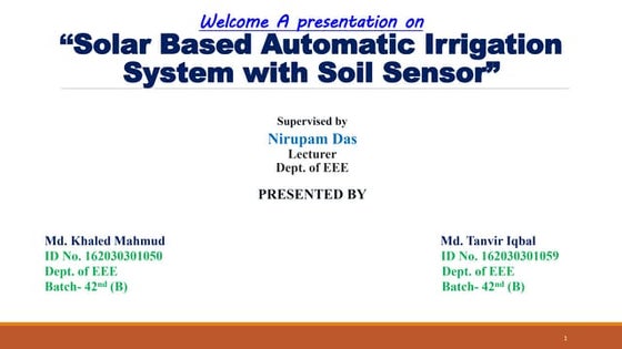 Solar Power Based Automatic Irrigation System | PPT