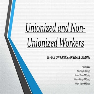 Unionized and Non-Unionized Workers | PPTX