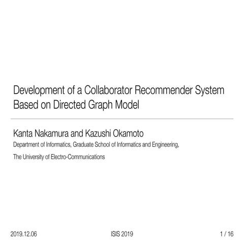 Development of a Collaborator Recommender System Based on Directed ...