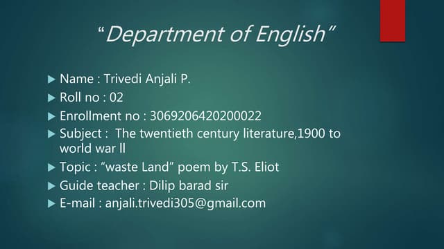 5 parts of The Waste Land By T.S. Eliot. | PPTX | Poetry | Books and ...