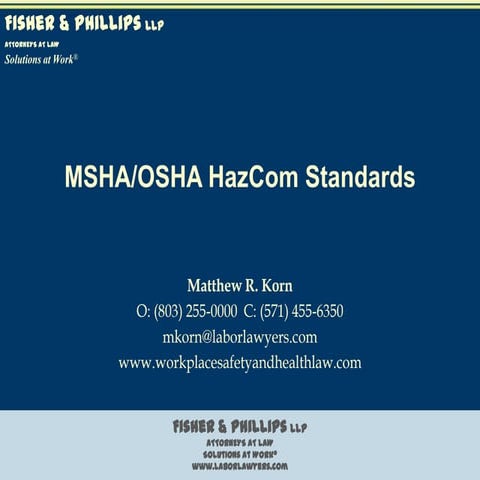 GHS & HazCom Standards under MSHA and OSHA (Georgia Mining Association ...