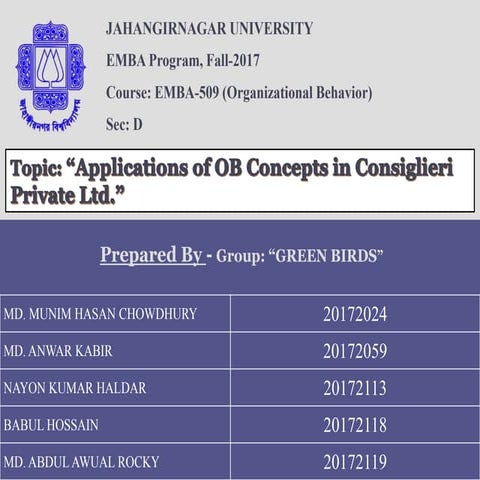 Applications of OB Concepts in Consiglieri Private Ltd. | PPT