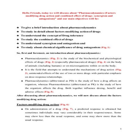 Pharmacodynamics - factors modifying drug action and combined effect of ...