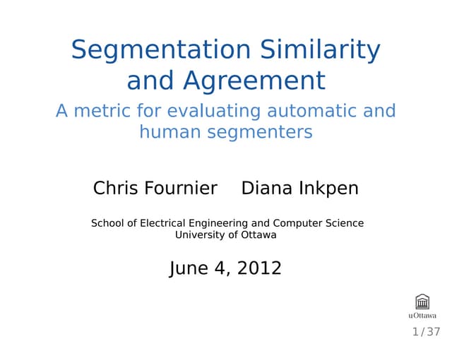 Segmentation Similarity And Agreement Ppt