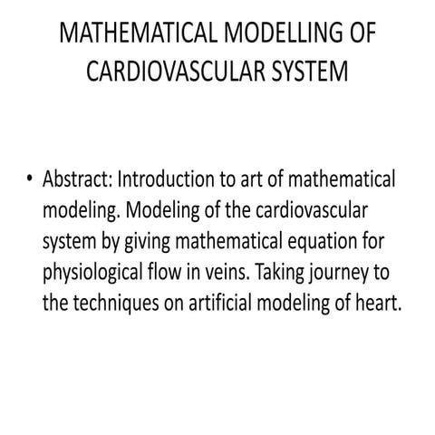 Mathematical Modelling Of Cardiovascular System Pptx Physics Science