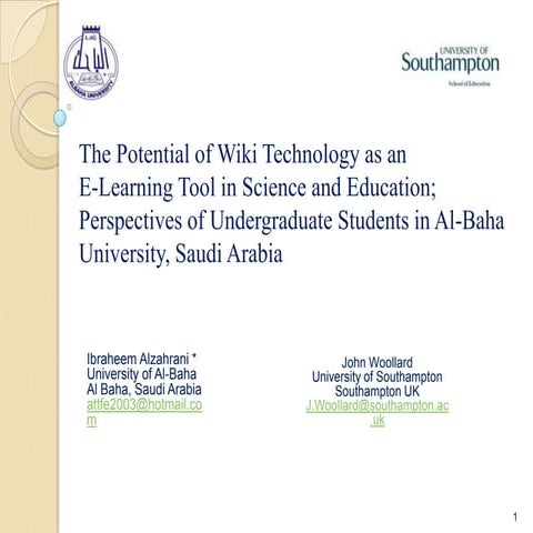 The Potential of Wiki Technology as an E-Learning Tool in Science and Education; Perspectives of ...