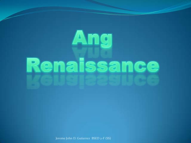 MGA AMBAG NG RENAISSANCE SA IBA-IBANG LARANGAN | PPT