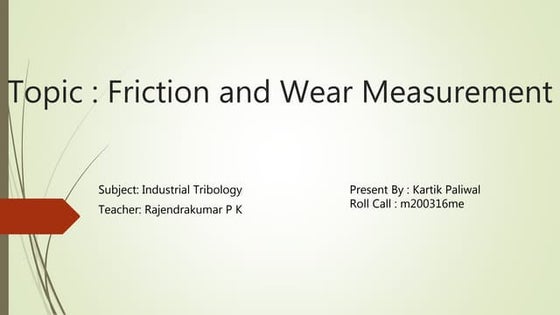 Introduction to tribology | PPT
