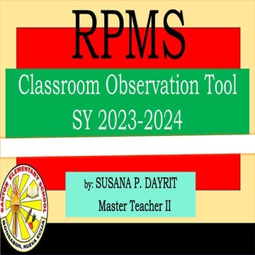 IPCRF/RPMS 2024 Classroom Observation tool is your access to the new ...