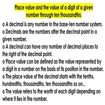 decimal numbers ten thousandths place value | PPTX