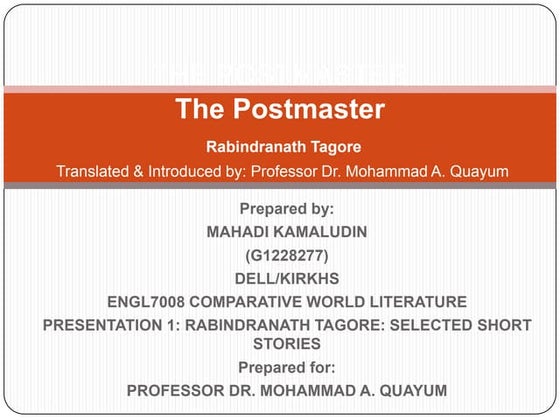The post master by Rabindranath Tagore | PPT