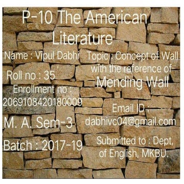 The concept of Wall with reference to Mending Wall | PPT