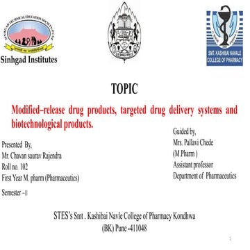 Modified release drug products, Targeted Drug Delivery Systems and ...