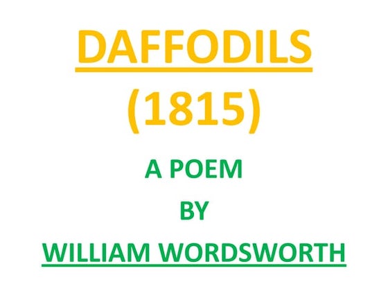 Daffodils (I wandered lonely as a cloud) - William Wordsworth | PDF