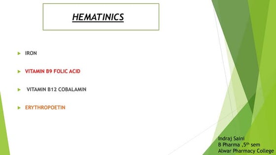 Haematinics | PPT | Blood Disorders | Diseases and Conditions