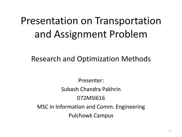 Optimal Solution by MODI Method | PDF