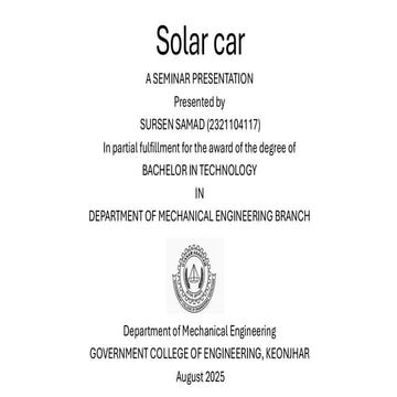 Presentation on solar car mechanical engineering presentation | PDF