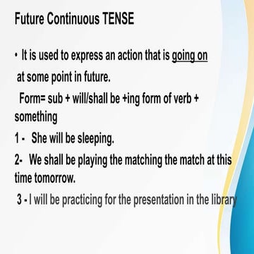 presentation on the topic of future continuous tense | PPTX
