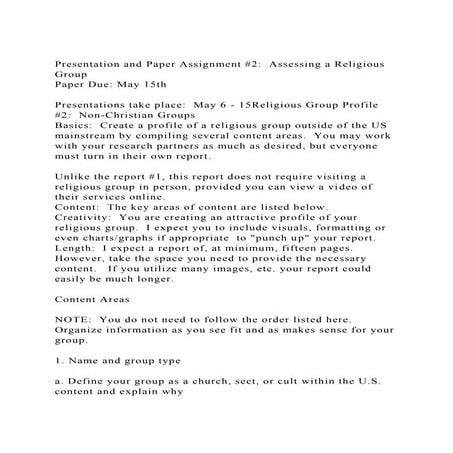 Presentation and Paper Assignment #2 Assessing a Religious Group.docx