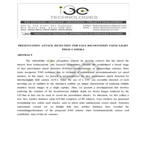 Presentation attack detection for face recognition using light field camera | DOCX