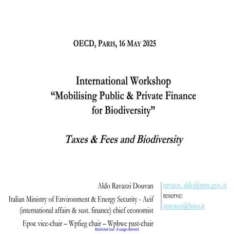 Biodiversity workshop, May 2025, Aldo Ravazzi | PDF