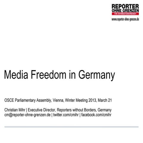 Presentation by reporters without borders' christian mihr on media ...