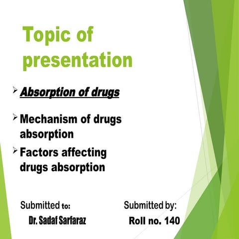 Absorption of Drugs and Factors Affecting Drugs Absorption | PPT