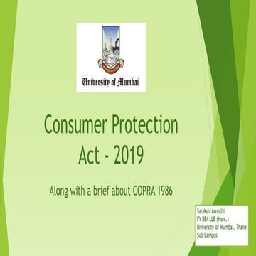Consumer Protection Act - 2019 | PPTX