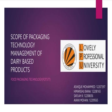 Scope of packaging technology management of dairy based products | PPTX