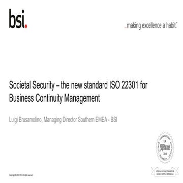 Societal Security – the new standard ISO 22301 for Business Continuity ...
