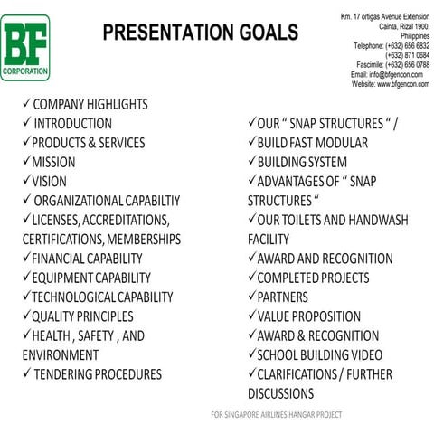 BF CORP Presentation for Singapore Airlines | PPT