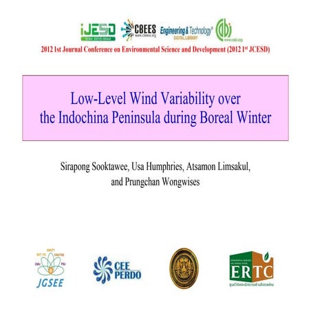 Low-Level Wind Variability over the Indochina Peninsula during Boreal ...
